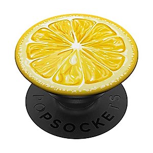 Yellow Lemon Pattern slice for boys girls lemon print black PopSockets Swappable PopGrip