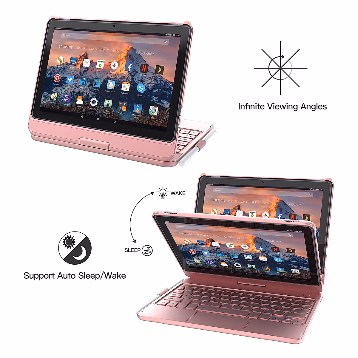 Touch Keyboard for All-New Kindle Fire HD10 Tablet&Fire HD10 Plus(Only Compatible 11th Generation,2021 Release) 10.1"-360° Rotatable Touchpad Keyboard Case,Thin&Protective for Fire HD10 Tablet(2021)