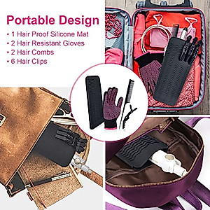 ARRITZ 2Pcs Heat Gloves for Hair Styling, Professional Curling Iron Gloves with Heat Resistant Silicone Mat Pouch, 6pcs Hair Clips, 2pcs Combs