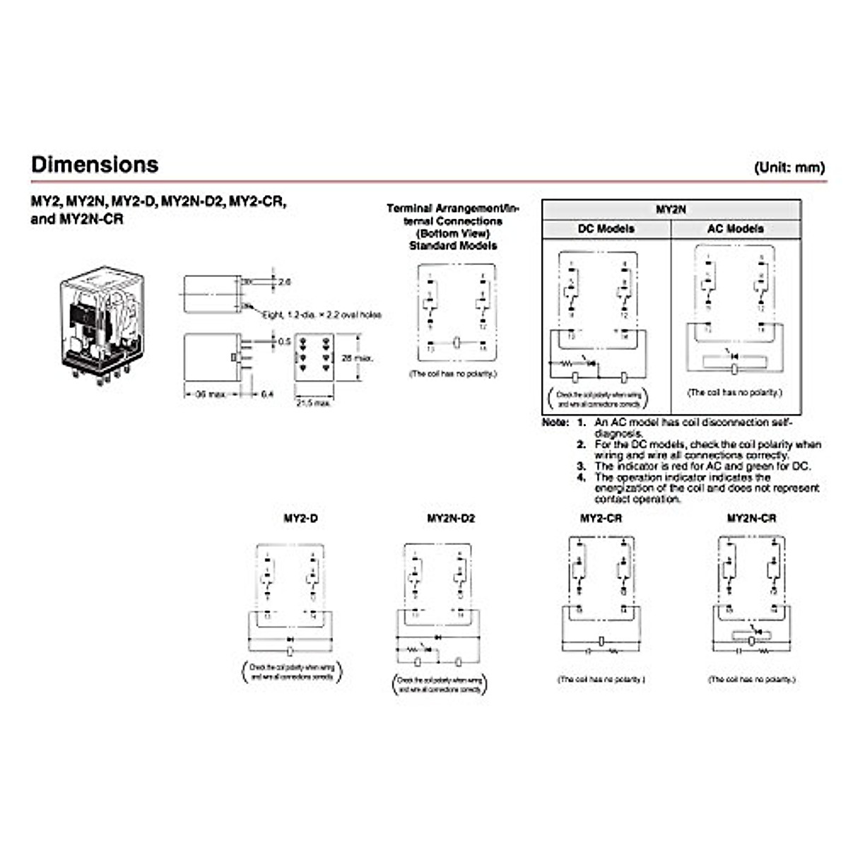 Omron MY2 AC110/120 (S) (Pack of 2) General Purpose Relay, Standard Coil Polarity