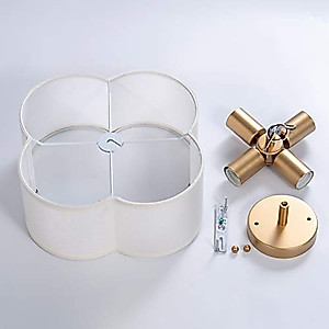 VILUXY Semi-Flush Mount Ceiling Light Fixture Cream White Fabric Drum Shade Antique Brass Brush Paint Finish for Bedroom, Dining Room, Corridor, Living Room 13.77" 4-Light