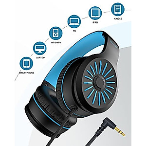 Elecder i45 On-Ear Headphones with Microphone - Foldable Stereo Bass Headphones with No-Tangle 1.5M Cord, 3.5MM Jack, Portable Wired Headphones for School/Kids/Teen/Smartphone/Travel/Tablet Blue/Black