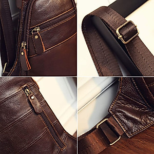 KPYWZER Genuine Leather Sling Backpack for Men Women Crossbody Shoulder Chest Bag Day Pack Outdoor Travel Camping Tactical Daypack Brown