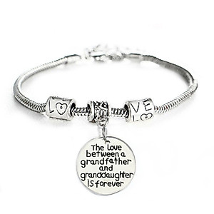 Luvalti Family Pendant Bracelet - The Love Between a Grandfather and Granddaughter is Forever, Stainless Steel, Charm, Best Family Personalized Memorial Gift Jewelry, Adjustable