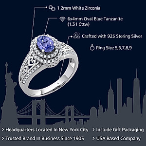 Gem Stone King 925 Sterling Silver Blue Tanzanite Engagement Ring For Women | 1.31 Cttw | Gemstone Birthstone | Available In Size 5,6,7,8,9