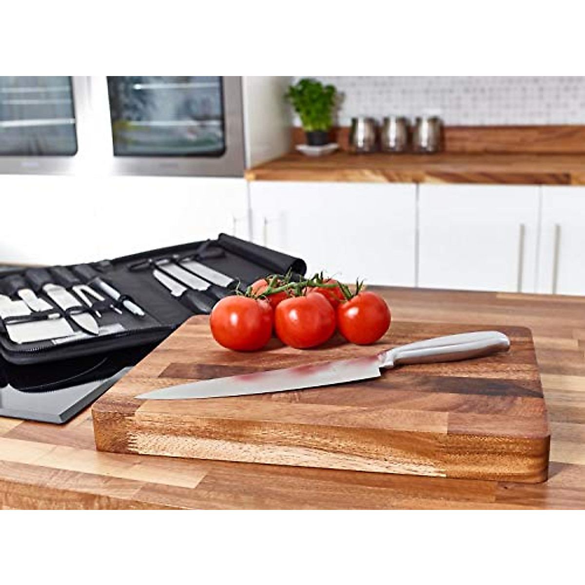 Chef’s Leather Knife Bag with 9 Universal Knife Holder Slots, Knife Carrier Bag Has a Zipper Pouch, Knife Case Also Holds Small Kitchen Tools Like Spoon, Peeler, BBQ Tools, Best Chef Knife Bag