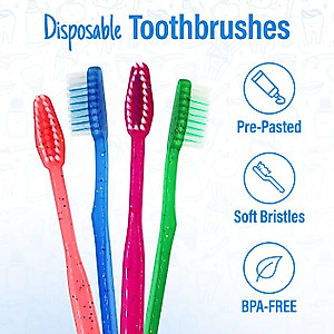 Bottles N Bags MEGA Pack Kids Disposable Toothbrushes with Paste | Children's Bubblegum Pre-Pasted & Individually Wrapped Toothbrush Bundle | Perfect for School, Camp, Summer Vacation, (36 Pack)