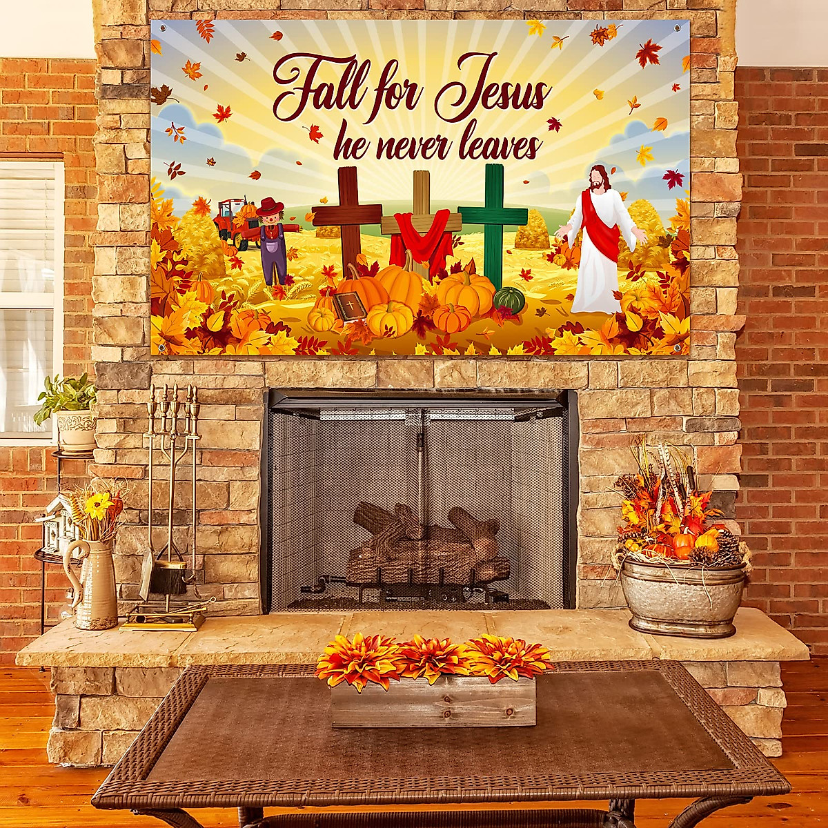 Fall for Jesus Backdrop Pumpkin Autumn Banner Maple Leaf Bible Decoration Christian Religion Polyester Background Thanksgiving Party Supplies Holiday Photo Booth Prop Indoor Outdoor