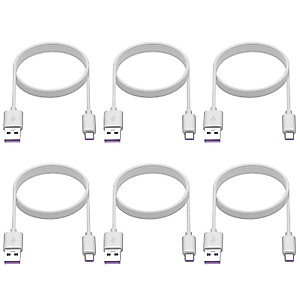6-Pack 6ft White USB A to USB C Cables - Fast Charging Type C Charger Cord Bulk Set