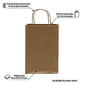 Prime Line Packaging Mini Brown Gift Bags with Handles, Kraft Paper for Small Business, Boutique, Retail, Thank you, Party, Take Out - 6x3x9, 100 Pack