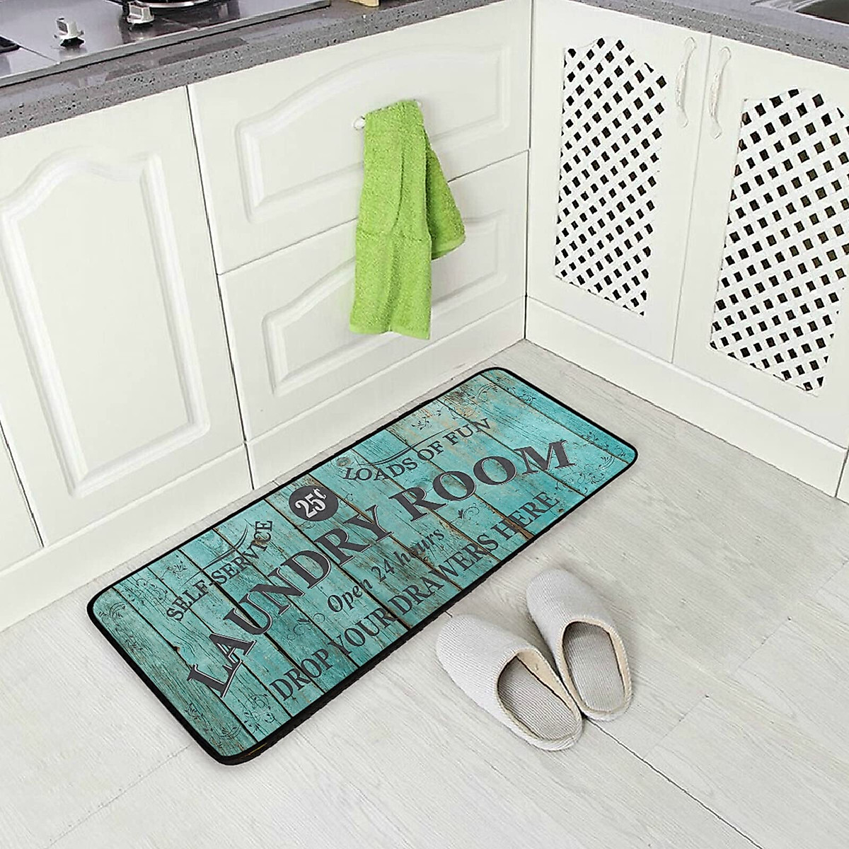 MCHIVER Teal Laundry Room Rug Cushioned Anti-Fatigue Comfort Mat for Engineered Memory Foam Bath Rug for Bathroom Laundry (39" X 20")
