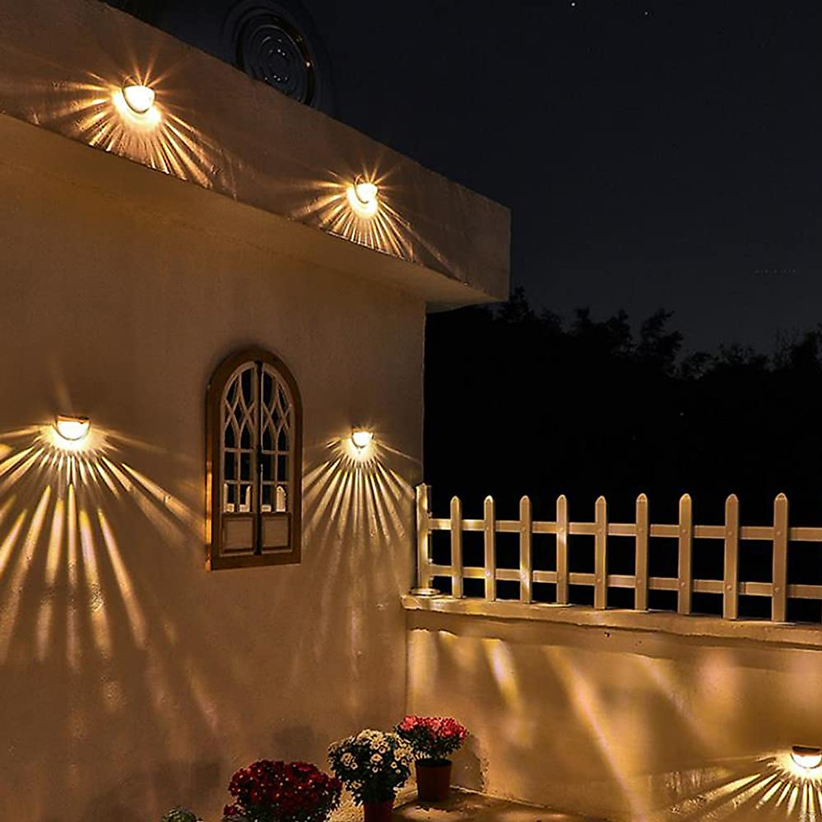 ZHUANYIYI 2 Pieces, Outdoor Solar Light and Shadow Wall Lamp, Garden Fence Step Pavement Waterproof Lighting, Home Garden Landscape Decoration Lamp