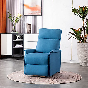 MELLCOM Power Lift Recliner Chair Sofa for Elderly with Massage and Heat, Fabric Electric Massage Recliner with Side Pocket and Wired Remote Control, Linen Blue