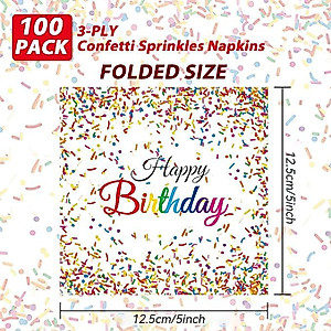 Confetti Sprinkles Birthday Napkins for Happy Birthday Party Supplies Sprinkles Party Themed Luncheon Paper Napkins Disposable for Kids Two Sweet Donut Birthdays Party Favors (100 Pack)
