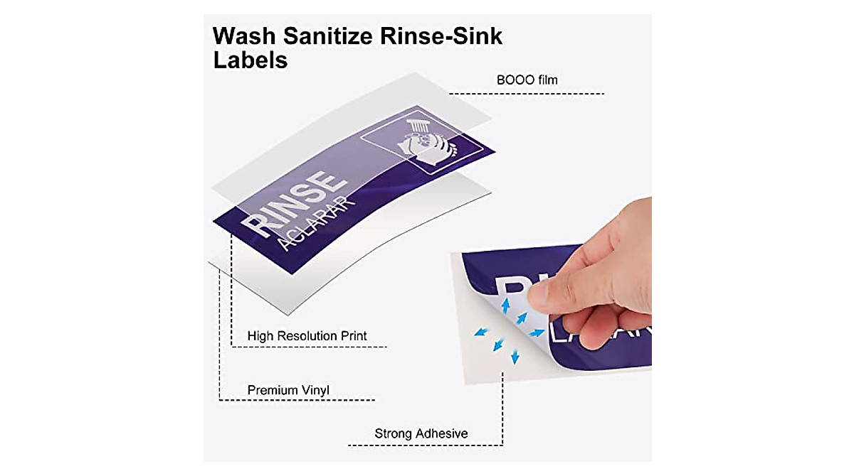 Worcest Wash Rinse Sanitize Sink Labels - 4 Pack