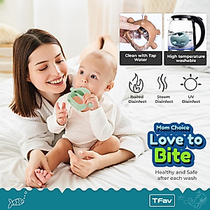 TFav Baby Bear hand Teether -3 pc Blue, Brown & Green -Silicone Teething mitt for 0-6 Months Boys -Hand Pacifier That Fits on Fist -Wearable Gloves Chew Toy -Calm Down The Fussy Baby