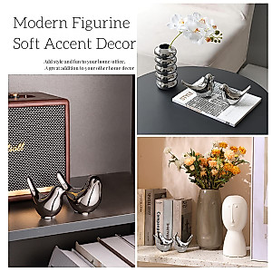 FANTESTICRYAN Small Birds Statues Gold Home Decor Modern Style Figurine Decorative Ornaments for Living Room, Bedroom, Office Desktop, Cabinets (M&L, Silver)