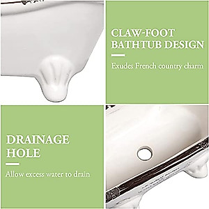 MyGift 6-Inch White Ceramic Indoor Plant Pot, Claw Foot Bathtub Mini Succulent Planter Pot, Petite French Country Bathroom Decor Soap Dish