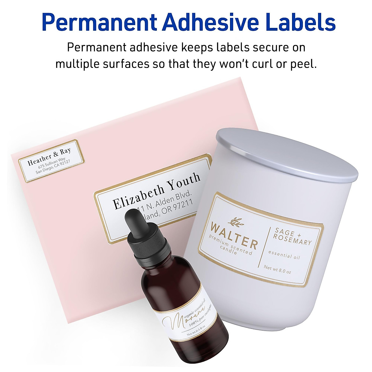 Avery Printable Shipping Labels, 2" x 4", Matte White with Gold Border, 100 Blank Mailing Labels (6541)