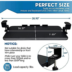 Large Keyboard Tray Under Desk，Sturdy C Clamp Mount System,26.3" x 11" Slide-Out Computer Keyboard Drawer，Fits Full Size Keyboard and Mouse,for Home or Office|for Desks Up to 1.5",Black…
