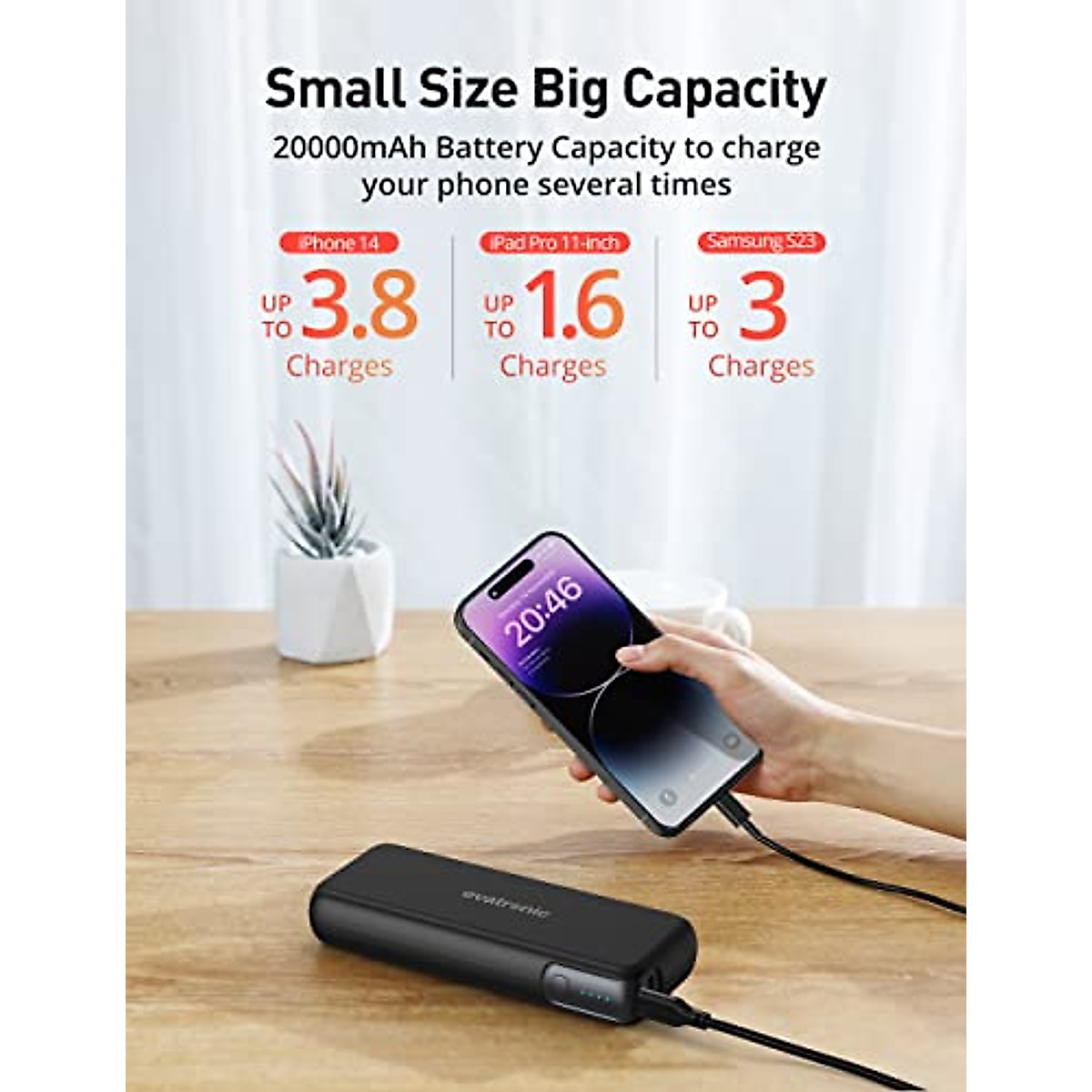 evatronic Laptop Power Bank, 20000mAh 60W PD 3.0 Portable Charger, USB C Fast Charging External Battery Pack for MacBook, Dell, iPad Pro, iPhone 14 Pro Max, Galaxy, Switch, Steam Deck and More