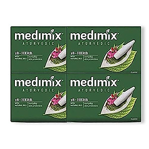 Medimix Herbal Handmade Ayurvedic Classic 18 Herb Soap for Healthy and Clear Skin Pack of 4 (4 x 125 g)