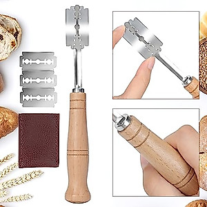 CUNSENR Premium Bread Lame Tool - Hand Crafted Bread Lame Dough Scoring Tool - Easy to Lame Bread & Clean - Stainless Steel Sourdough Scoring Tool - Bread Scoring Tool with Leather Cover(5 Blades)