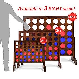 GoSports 3 Foot Width Giant Wooden 4 in a Row Game - Choose Between Classic White or Dark Stain - Jumbo 4 Connect Family Fun with Coins, Case and Rules