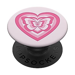 Aesthetic Pink Love Heart Coffe Latte with Butterfly Pattern PopSockets Swappable PopGrip