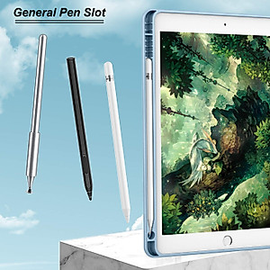 iMieet iPad 9th Generation Case 2021/iPad 8th Generation Case 2020 10.2 Inch with Pencil Holder, iPad 7th Gen 2019 Case with Soft Baby Skin Silicone Back, Auto Wake/Sleep Cover (Sky Blue)