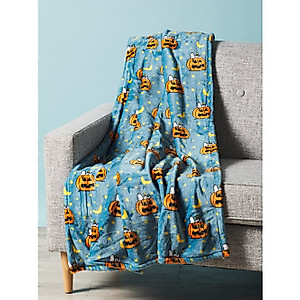 Berkshire Blanket & Home Co. Berkshire Home & Blanket Co. Peanuts Gang Snoopy Throw Blanket Featuring Snoopy with Woodstock Sleeping on a Jack-O-Lantern