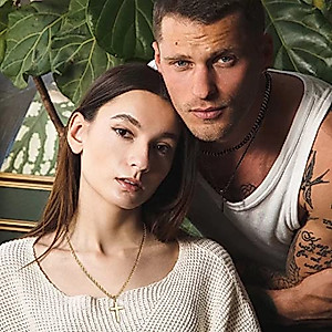 Gold Cross Necklace for Men, 18K Gold Stainless Steel Cross Chain Layered Rope Necklace 16-18 Inch Valentines Gifts for Boyfriend