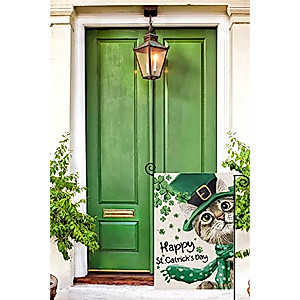 Happy St Patricks Day Garden Flag for Outdoor,Cat with Green Hat Scarf Shamrock Small Yard Flag,Spring Saint Patrick Decors for Outside Farmhouse Holiday 12x18 Double Sided