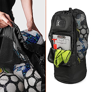 Fitdom Heavy Duty XL Soccer Mesh Equipment Ball Bag w/Adjustable Backpack Shoulder Strap Design for Coach. 2 Different Size Front Pockets for Sporting Accessories. Best for All Outdoor & Water Gears