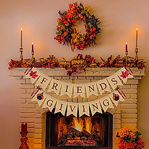 Friendsgiving Banner Decorations,2 Pack Thanksgiving Decor Maple Leaves Turkey for Thanksgiving Party Home,Table,Fireplace,Office,etc.