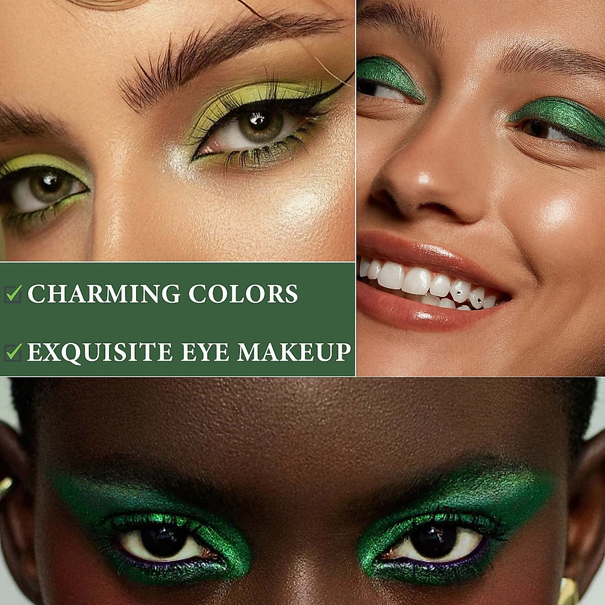 WENJLYJ 15 Color Green Eyeshadow Palette,Highly Pigmented Green Eyeshadow Matte Shimmer Makeup Pallete,Long Wear Waterproof Eye Shadow Pallete Glitter Eyeshadow Pallets for Women