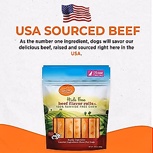 Canine Naturals Beef Chew - Rawhide Free Dog Treats - Made with Real Beef - Poultry Free Recipe - All-Natural and Easily Digestible - 5 Pack of 7 Inch Large Rolls for Dogs 50-75lb