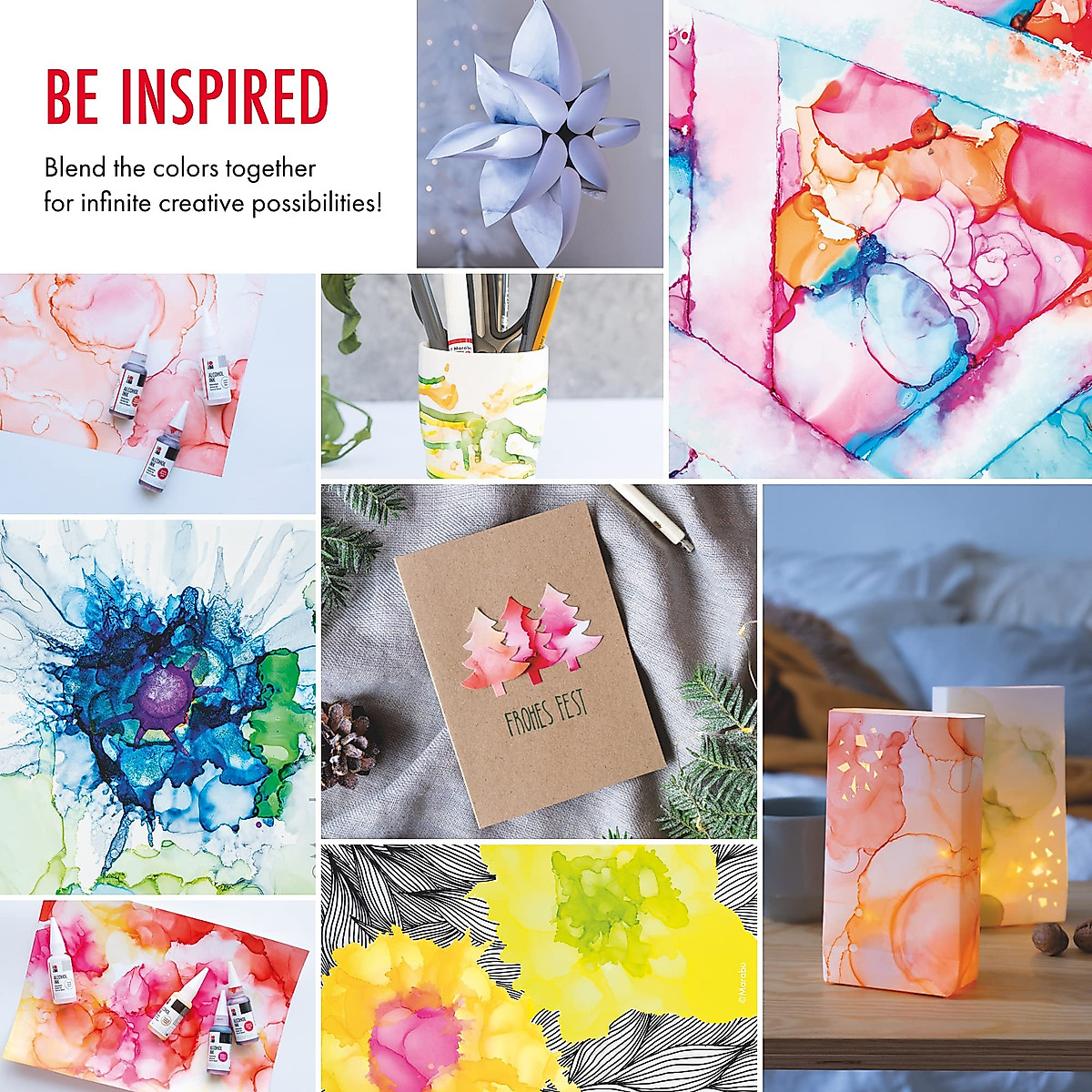 Marabu Alcohol Ink Set - 14 Colors Alcohol Ink Set, 20ml Inks - Basic and Pastel Alcohol Ink for Epoxy Resin Art, Tumblers, Petri Dishes, Alcohol Paint Paper, Coasters, Resin Dye - 2022 Release