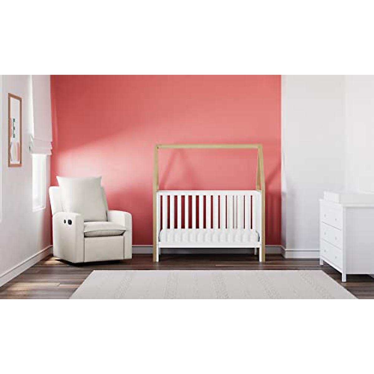 Storkcraft Orchard 5-in-1 Convertible Crib (White with Driftwood) – GREENGUARD Gold Certified, Canopy Style Baby Crib, Converts from Crib to Toddler Bed, Daybed and Full-Size Bed