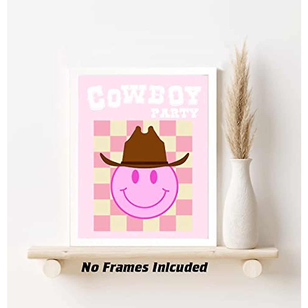 Pink Western Cowgirl Theme Wall Art Aesthetic Poster Preppy Room Decor, Retro Cowgirl Canvas Print, Glamour Cowgirl Wall Art for Girls Room College Dorm Room Decoration, Set of 4-(8"x10" Unframed)
