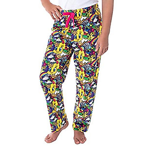Looney Tunes Girls Tweety Bird Vivid Color Pattern Velvety Soft Sleep Lounge Pajama Pants (MD, 7/8) Multi
