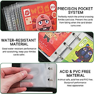 80 Pockets Binder Holder for Animal Crossing Amiibo Cards, Fits 80 Pcs 2.5 x 3.8-Inches Cards with 40 Removable Sleeves (Leaf, Full-Size Binder)