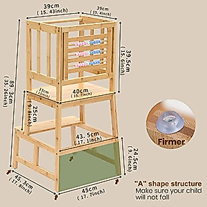Cosyland Kids Kitchen Step Stool with Safety Rail -Toddler Kitchen Stool Helper Montessori Kids Learning Stool,Baby Standing Tower for Counter, Multi-Function with Abacus and whiteboard