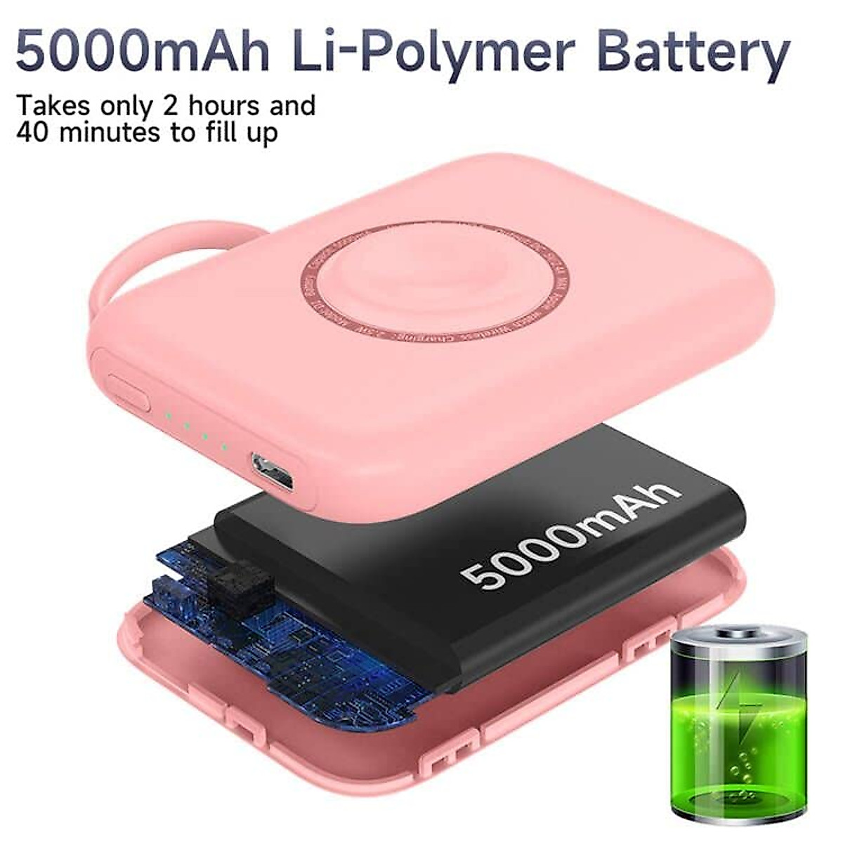 Huoto Small Portable Charger for iPhone,5000mAh Ultra-Compact Charging Power Bank Compatible with iPhone 13/13 Pro Max/12/12 Mini/12 Pro Max/11 Pro/XS Max/XR/X/8/7/6/Plus/Airpods More (Pink)