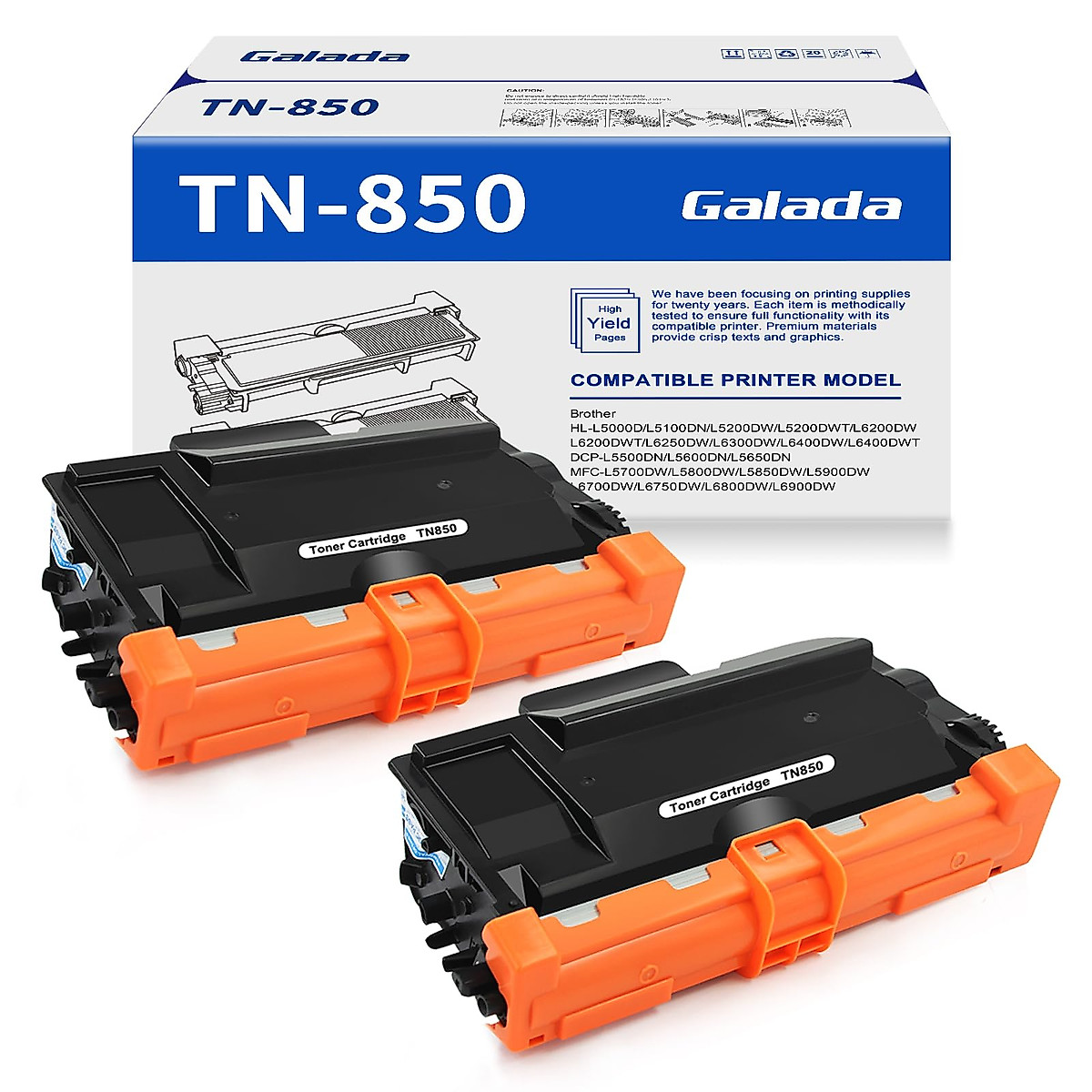 GALADA Compatible Toner Cartridge Replacement for Brother TN850 TN-850 TN820 TN-820 TN-880 for Brother HL-L6200DW HL-L6200DWT MFC-L5850DW MFC-L5900DW L5200DW L5700DW Printer (Black High Yield 2 Pack)