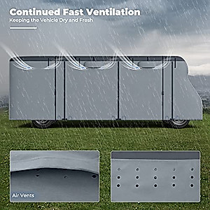 RVMasking 7 Layers top Class C RV Cover Rip-Stop Waterproof Camper Cover Fits 29'1''-32' Motorhome-Anti-UV Windproof Breathable with 4 Tire Covers & Gutter Covers,Gray