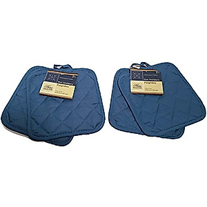 Pack of Four (4) Blue Home Store Cotton Pot Holders (2 Sets of 2)