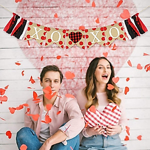 XOXO Burlap Banner - Valentine's Day Decorations - Valentines Burlap Banner for Mantel Fireplace- Black Red Plaid XOXO Banner- Valentines Decorations- Valentine's Day Home Indoor Outdoor Hanging Decor
