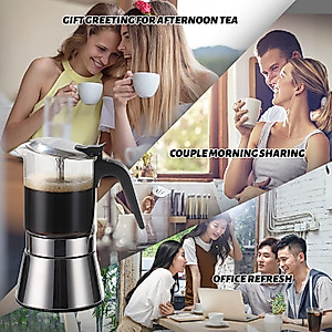 SIXAQUAE Moka Induction Stovetop Espresso Maker,Crystal Glass-top & Stainless Steel Espresso Moka Pot,Classic Italian coffee maker,240ml(6cup)