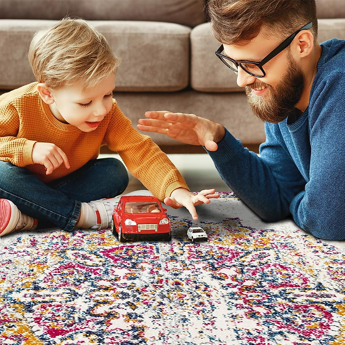 Machine Washable Rug 5'x 7' Vintage Design Washable Area Rugs with Non Slip Rugs for Living Room Bedroom Traditional Woven Rug Carpet Stain Resistant Dining Home Office Boho Rug